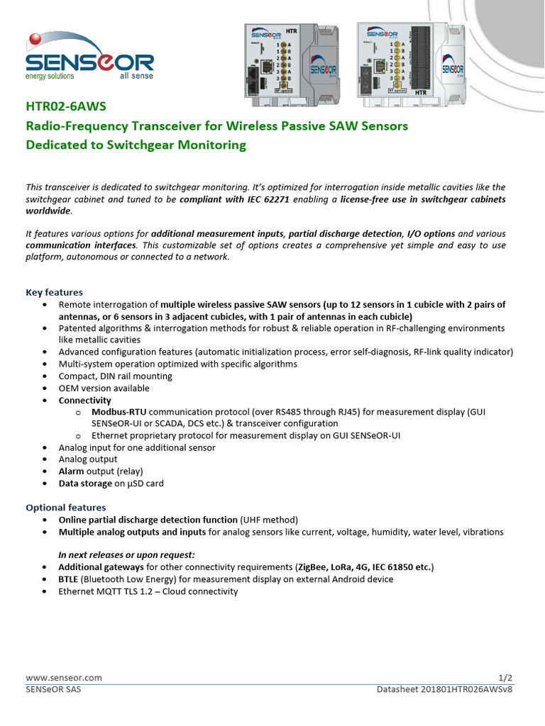 SENSeOR Datasheet 201801HTR026AWSv8 | PDF
