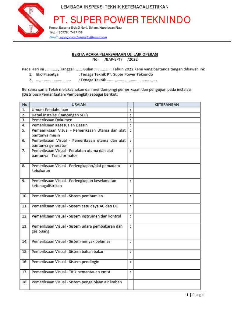 Berita Acara SLO PLTD | PDF
