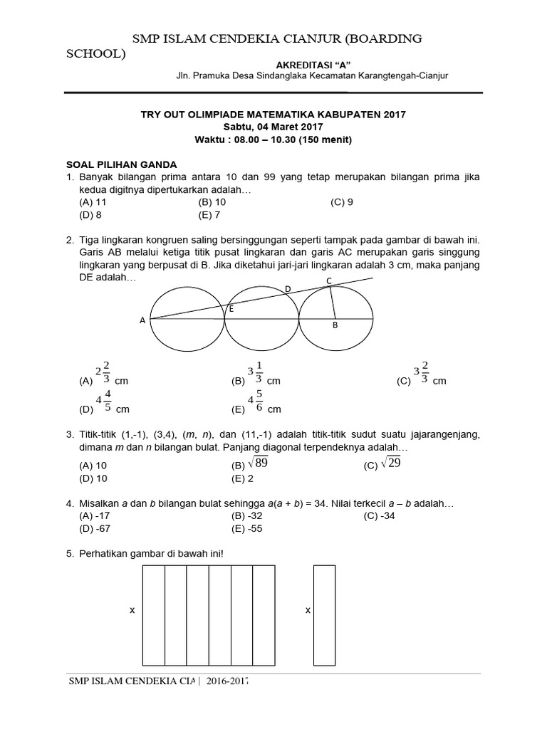 Soal Try Out Olimpiade Matematika SMP | PDF