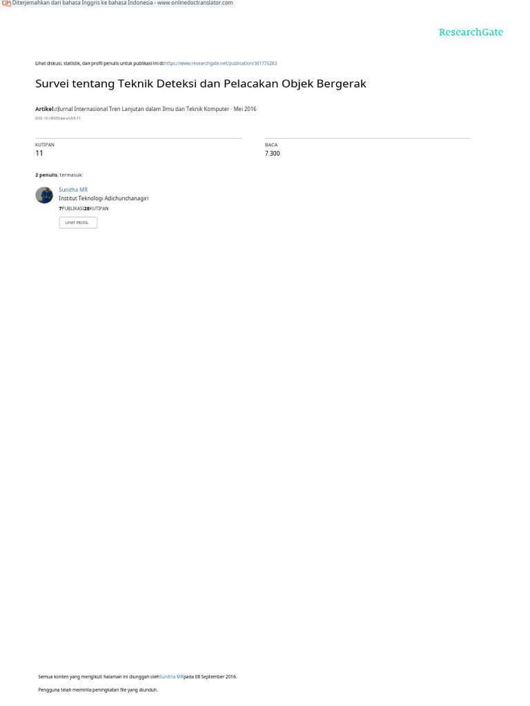 A Survey On Moving Object Detection And Tracking T En Id Pdf