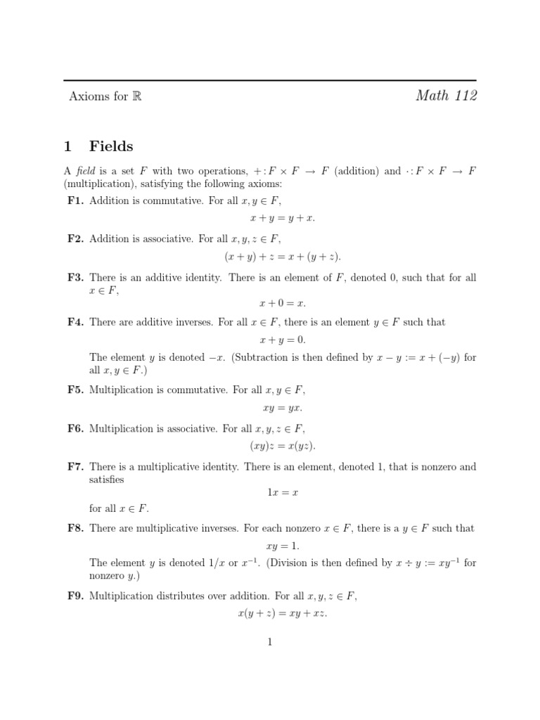 Axioms and Properties of Ordered Fields | PDF