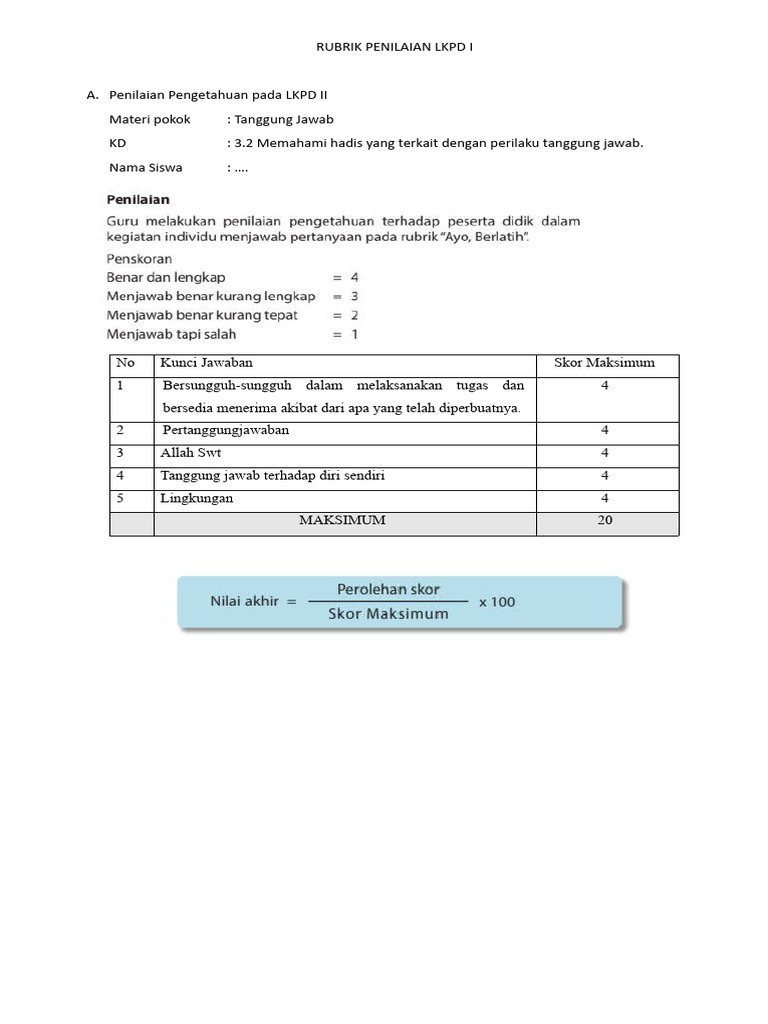 Rubrik Penilaian LKPD I | PDF