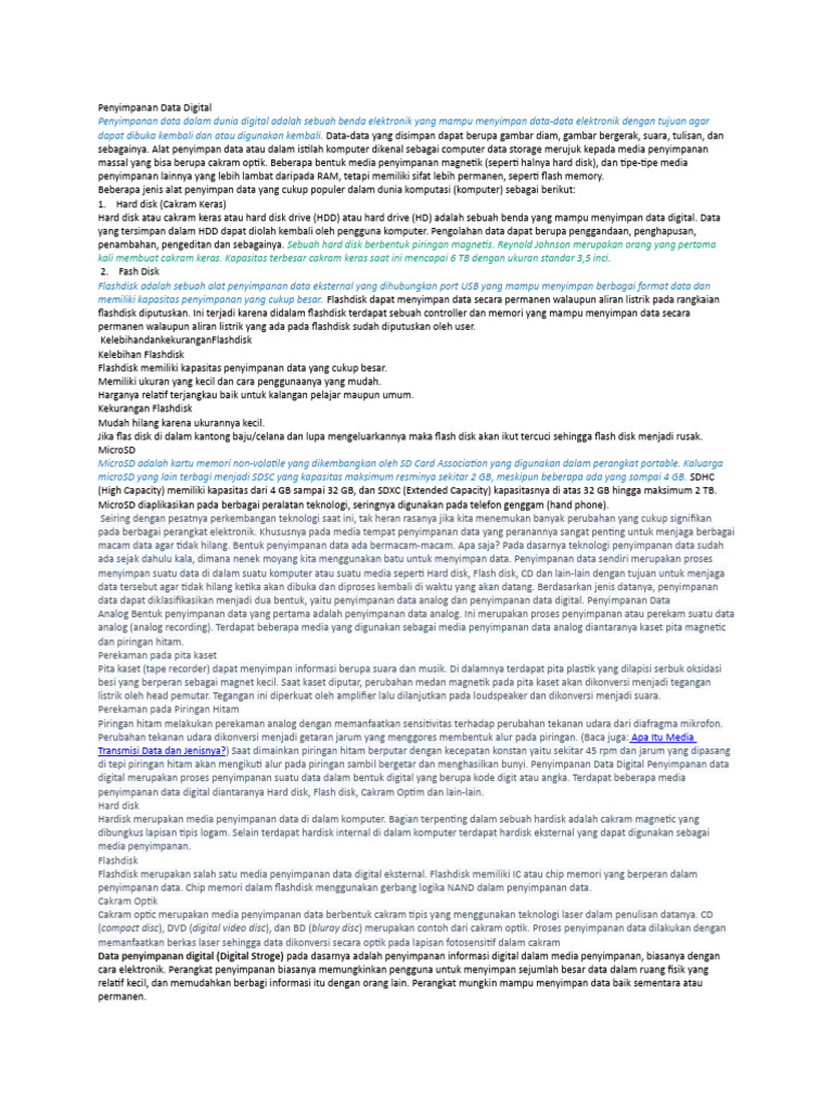 Penyimpanan Data Digital | PDF | Komputer