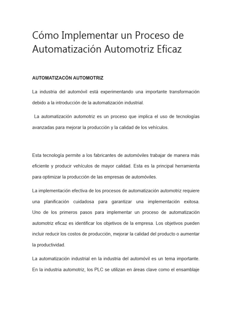 Cómo Implementar Un Proceso de Automatización Automotriz Eficaz | PDF ... Cómo Implementar Un Proceso de Automatización Automotriz Eficaz | PDF ...