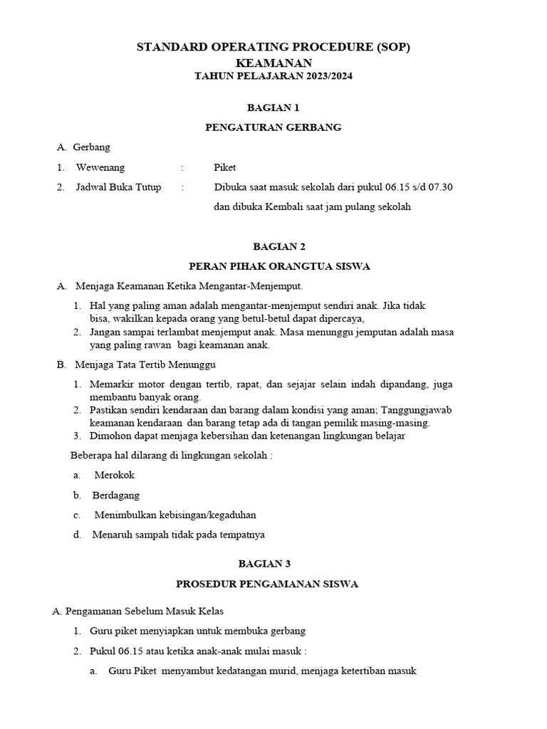 SOP Keamanan dan Keselamatan PAUD | PDF | Kesehatan Holistik
