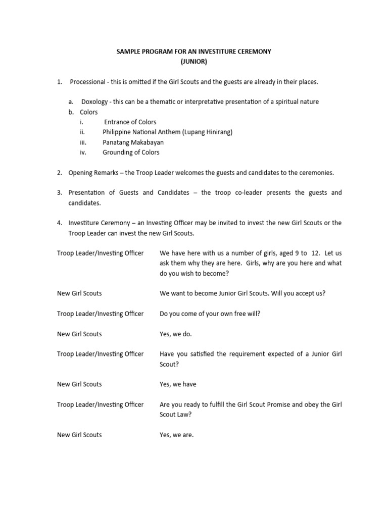 Investiture Ceremony Junior New | PDF | Scouting | Outdoor Recreation