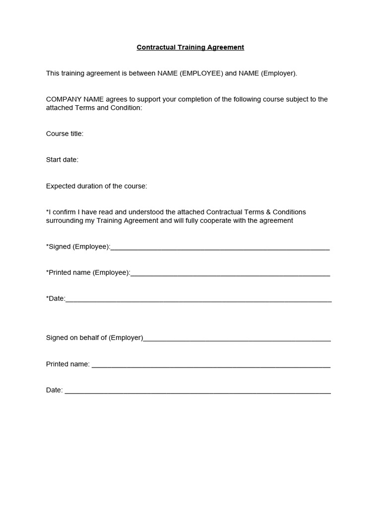 Contractual Training Agreement Template May 20 | PDF