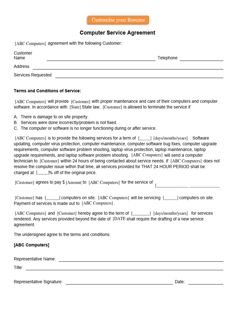 Computer Service Agreement | PDF