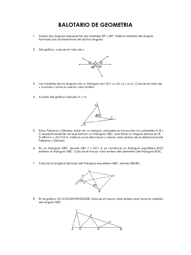 Balotario de Geometria | PDF | Triángulo | Geometría Elemental