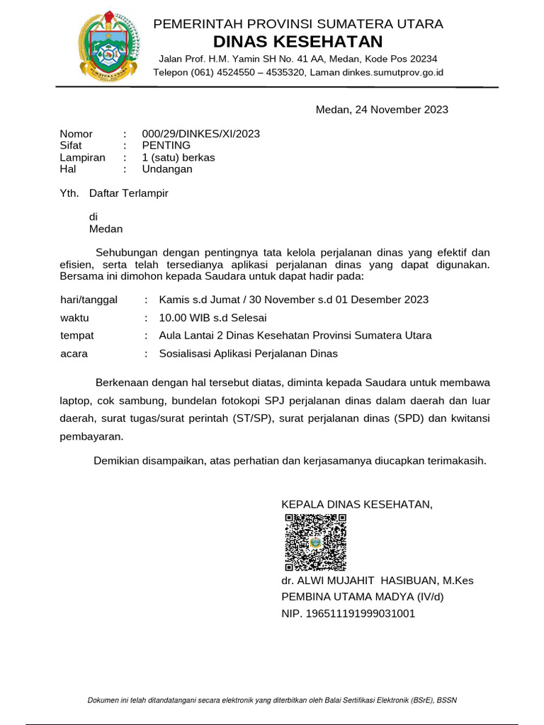 Surat Undangan Sosialisasi Aplikasi Perjadin | PDF