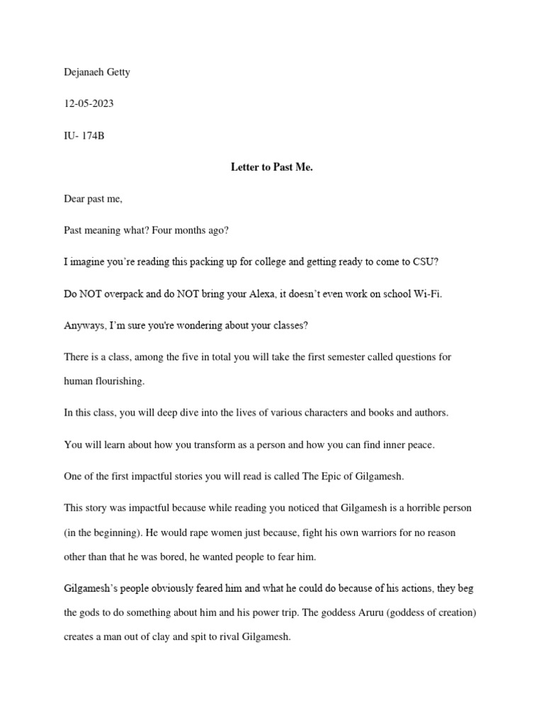 Dear Past Me | PDF | Epic Of Gilgamesh