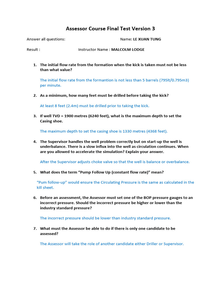 Assessor Course Final Test Version 3 | PDF | Pump | Valve