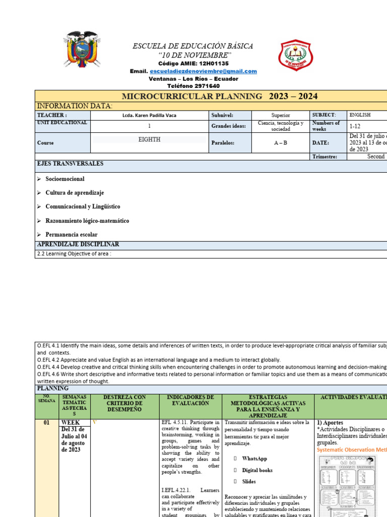 Planificacion 8vo A y B 2 Trimestre | PDF
