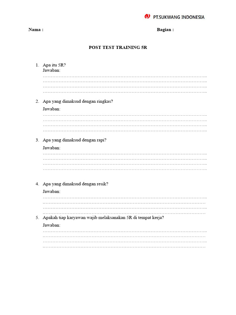 Soal Post Test Training 5R | PDF