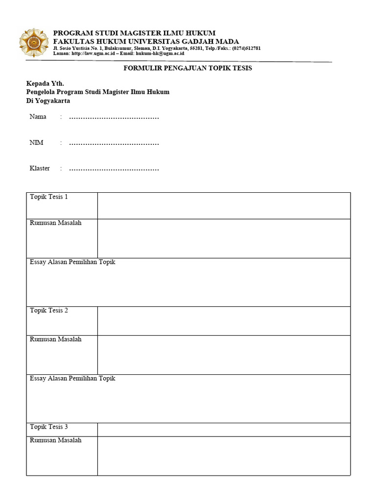 Pengajuan Topik Tesis - Form MIH | PDF | Komputer