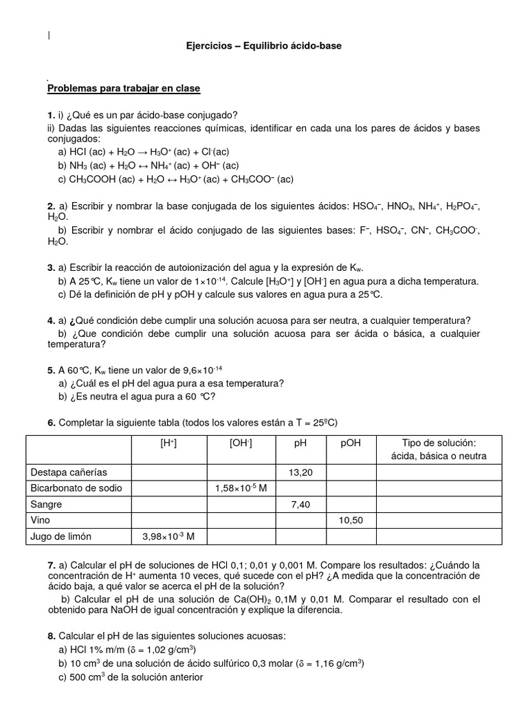 Ejercicios ACIDO BASE | PDF | Sal (química) | Ácido