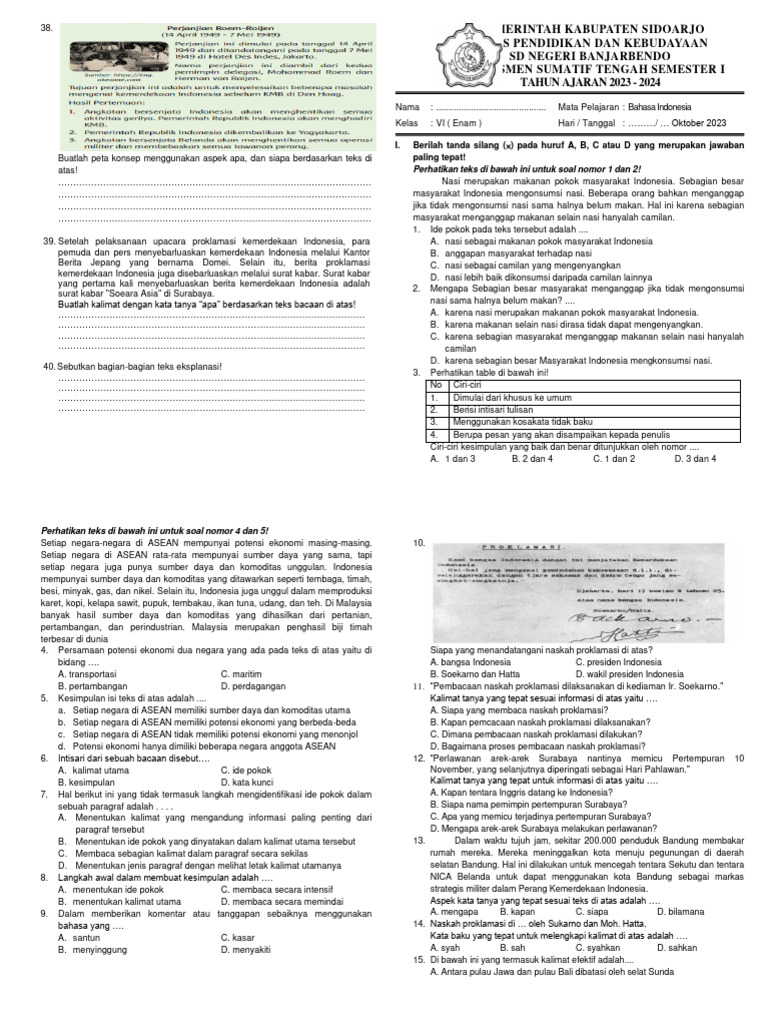 Soal PTS 1 Bahasa Indonesia | PDF