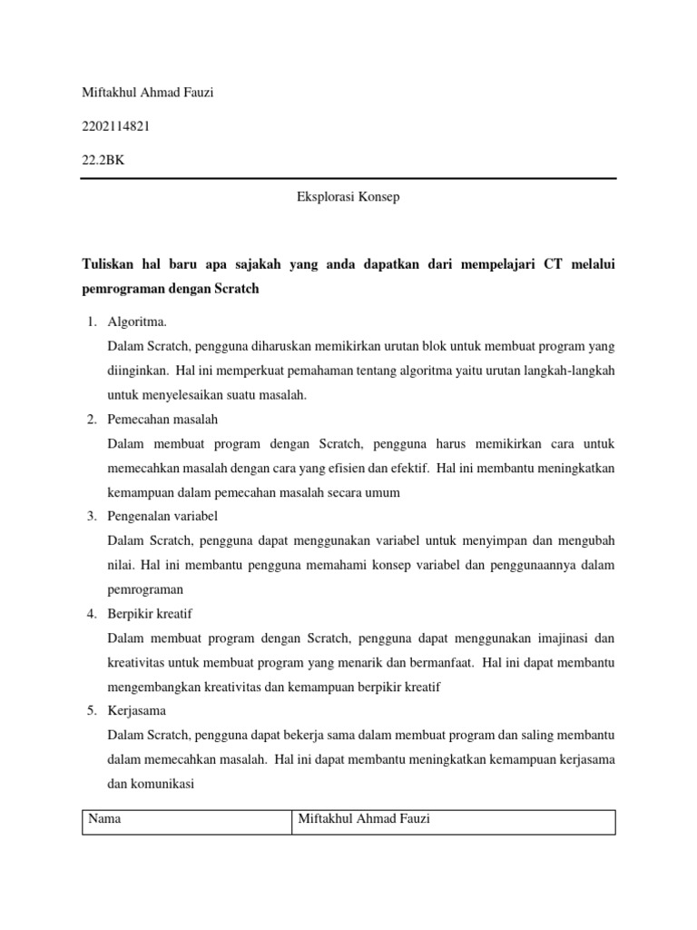 Miftakhul Ahmad Fauzi - Eksplorasi Konsep Computational Thinking Topik 9 | PDF