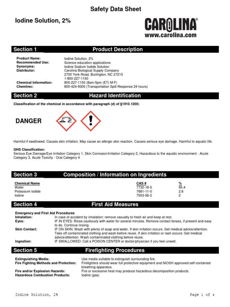 Iodine Solution Safety and Hazards Guide | PDF | Iodine | Personal ...