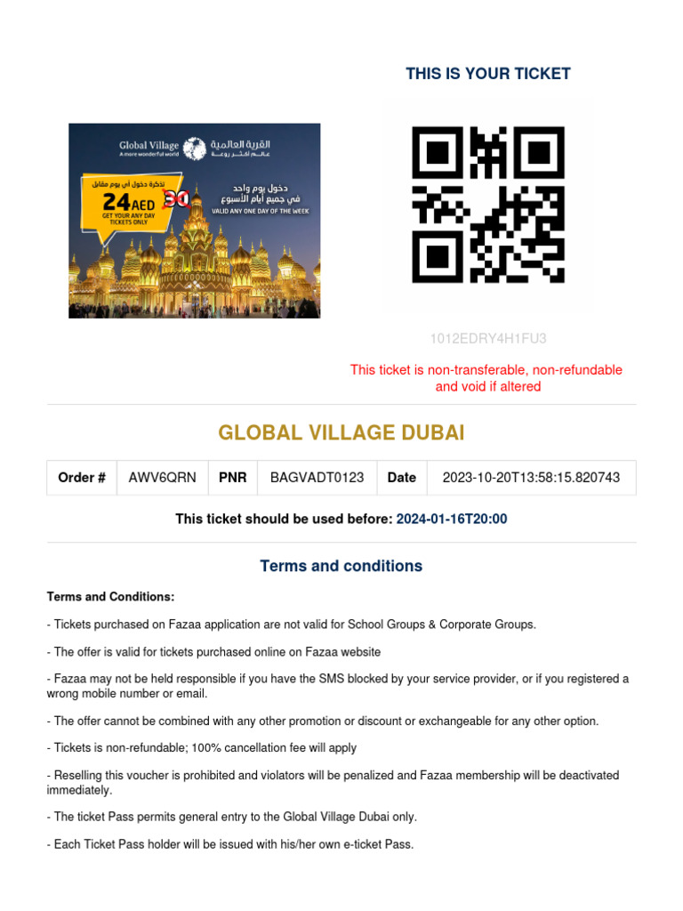 AWV6QRN Global Village Dubai Any Day Ticket 1697810308371 | PDF
