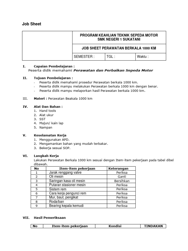 Job Sheet Perawatan Berkala | PDF