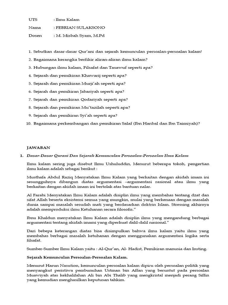 Sejarah dan Aliran Ilmu Kalam Islam | PDF