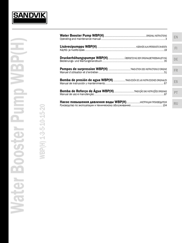 s10-2 Water Pump Sandvik WBP (Rev. A - 05.2018) SP | PDF | Pump | Electric Motor