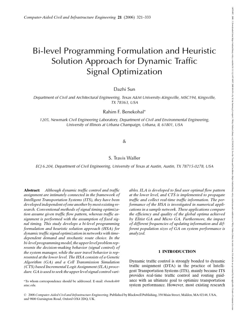 Bilevel Programming Formulation and Heuristic Solution Approach For ... Bilevel Programming Formulation and Heuristic Solution Approach For ...