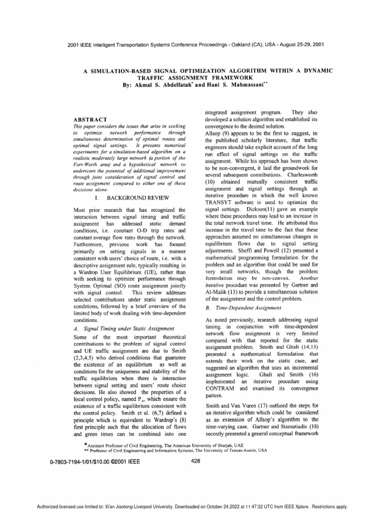A Simulation Based Signal Optimization Algorithm Within A Dynamic Traffic Assignment Framework