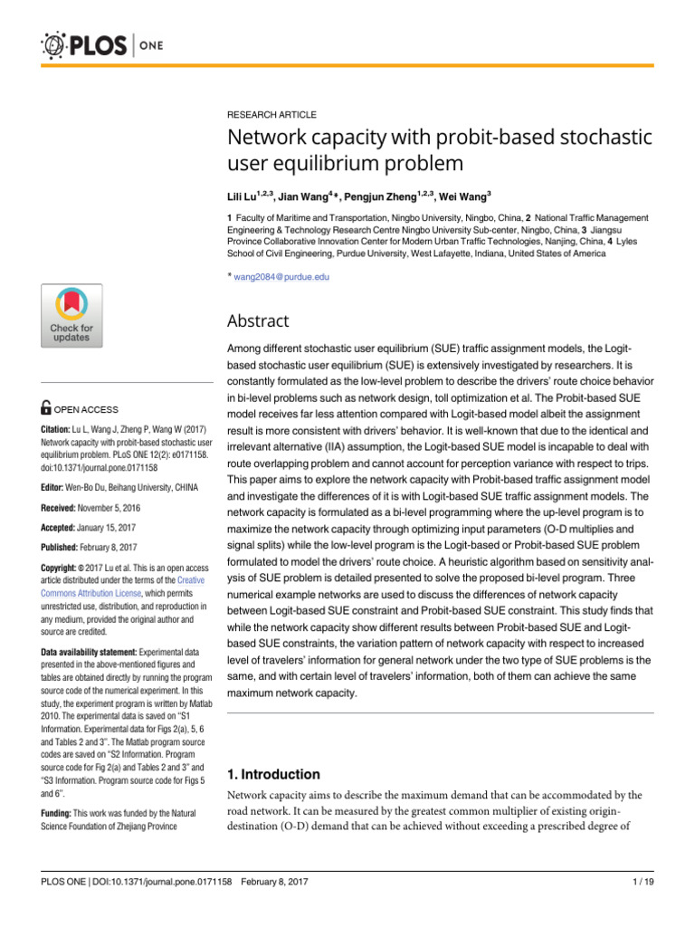 Network Capacity With Probit-Based Stochastic User Equilibrium Problem | PDF | Mathematical ...