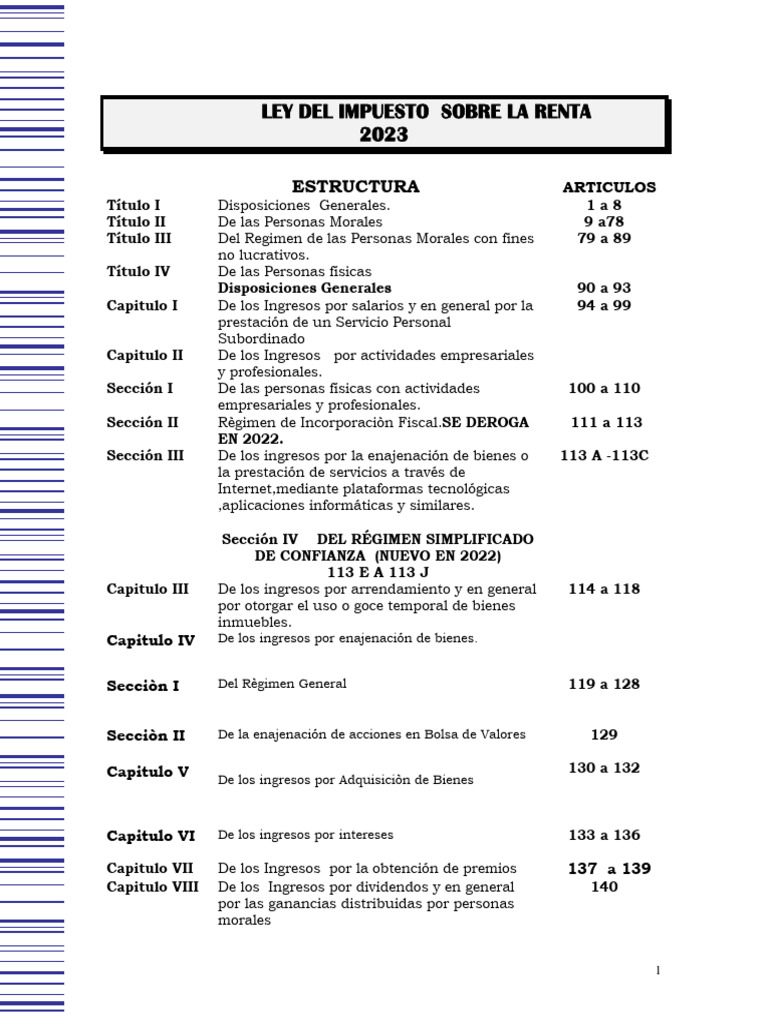 3.-Estructura Lisr 2023 | PDF | Impuestos | Acciones preferentes