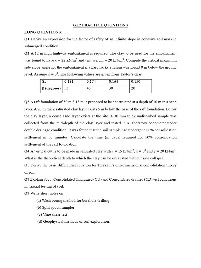 Civil Geotech 2 Model Practice Pdf