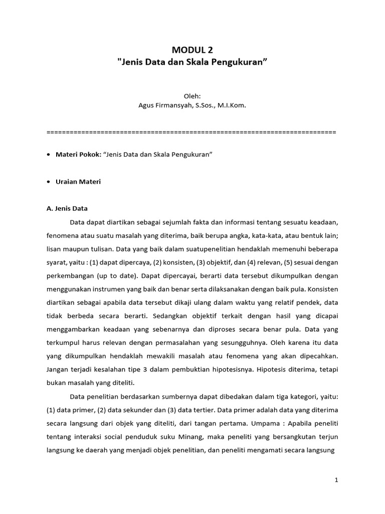 Jenis Data dan Skala Pengukuran Penelitian | PDF