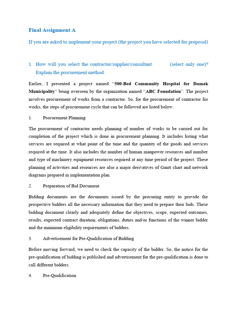 Final Assignment A: If You Are Asked To Implement Your Project (The Project You Have Selected ...