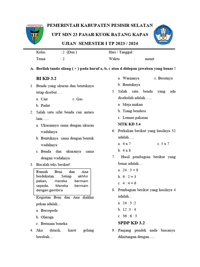 Soal Tema 2 | PDF | Griya & Taman