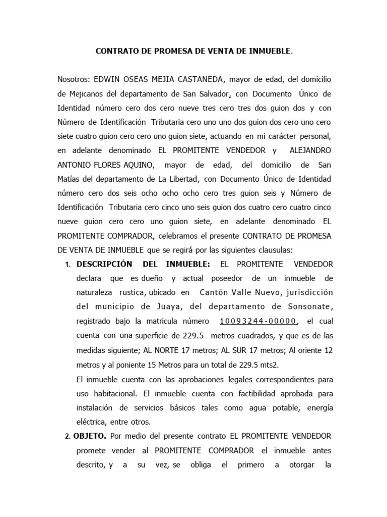 Contrato de Promesa de Venta de Inmueble | PDF | Derecho | Hogar y jardín