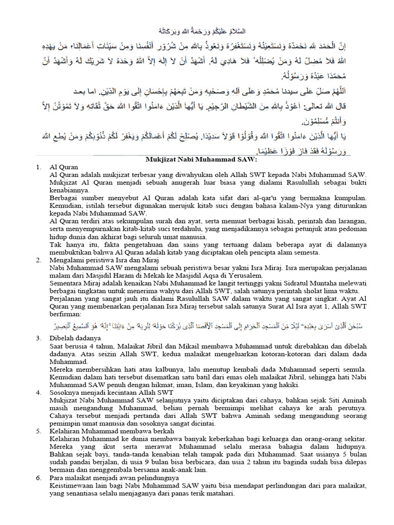 Mukjizat Nabi Muhammad SAW | PDF