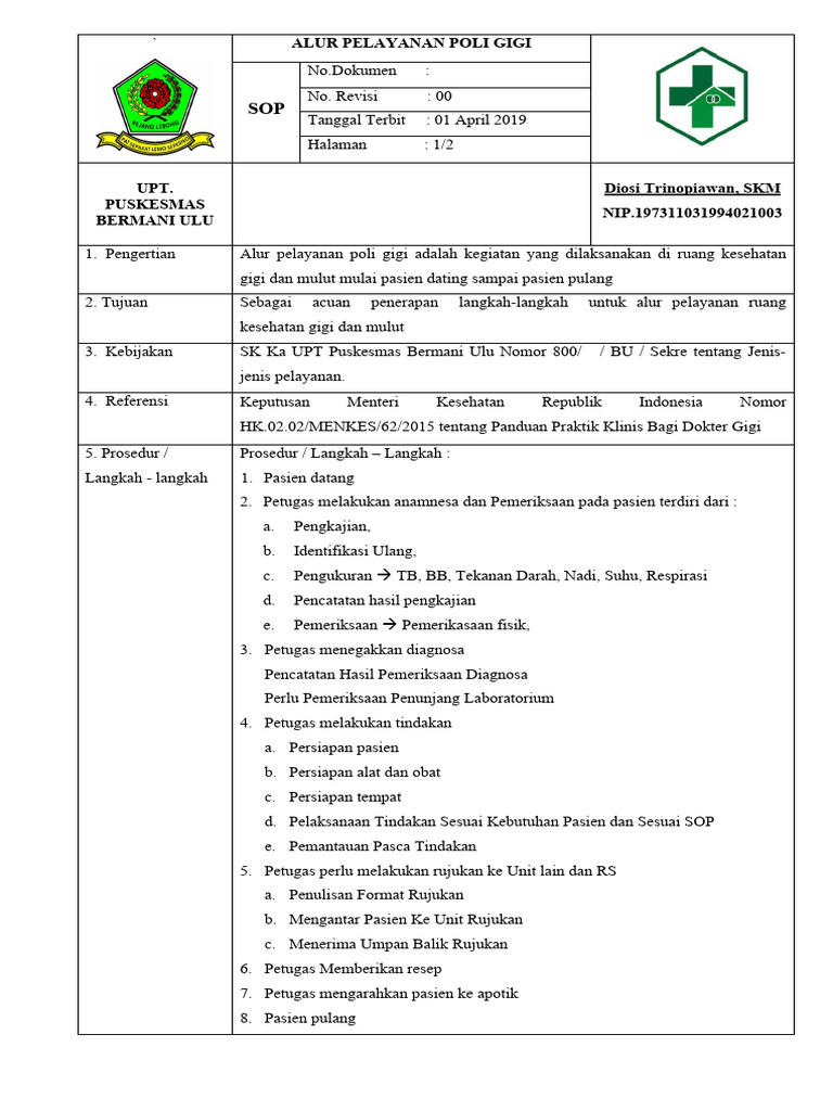 Sop Alur Pelayanan Ruang Poli Gigi | PDF