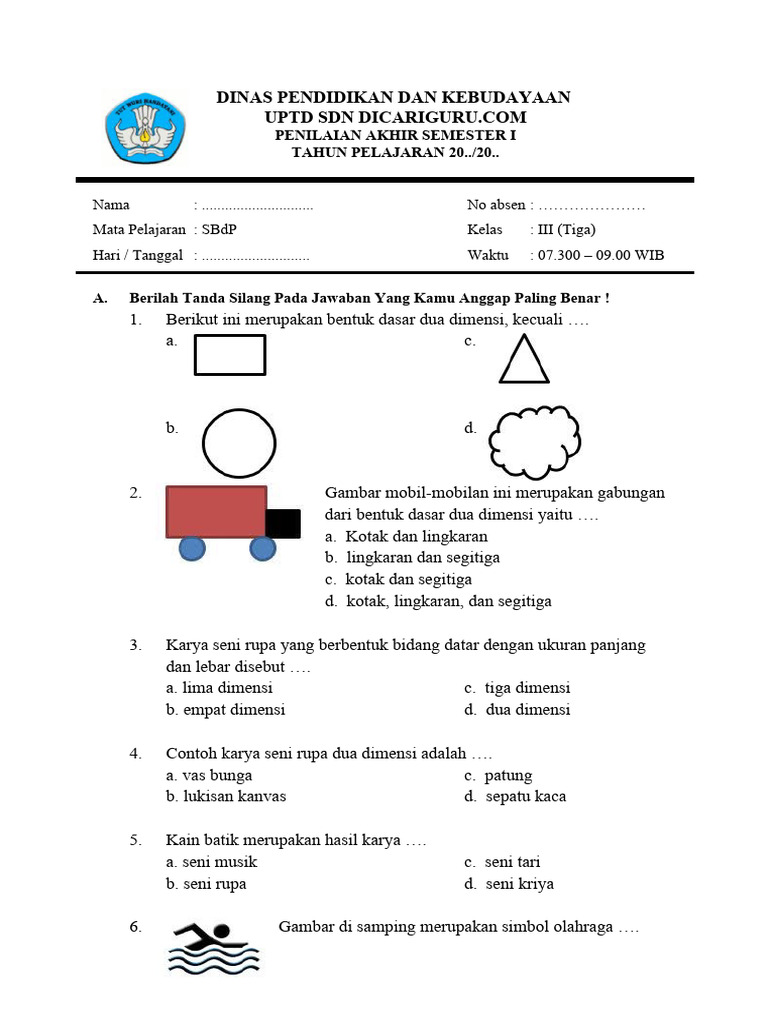 3A. Soal PAS 1 SBDP Kelas 3 | PDF