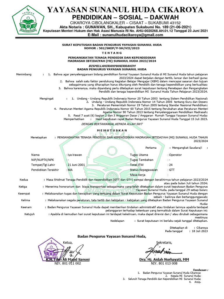 Yayasan Sunanul Huda Cikaroya: Pendidikan - Sosial - Dakwah | PDF