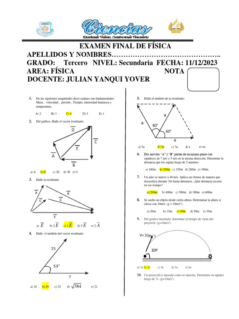 EXAMEN FINAL DE 3er. GRADO I.E. Pr. CIENCIAS | PDF | Ciencia y matemáticas