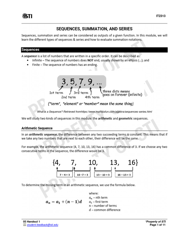 Discrete Structures 2 - SEQUENCES, SUMMATION, AND SERIES | PDF ...