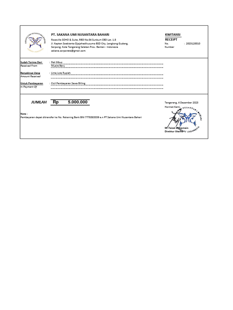Contoh Kwitansi Simple | PDF