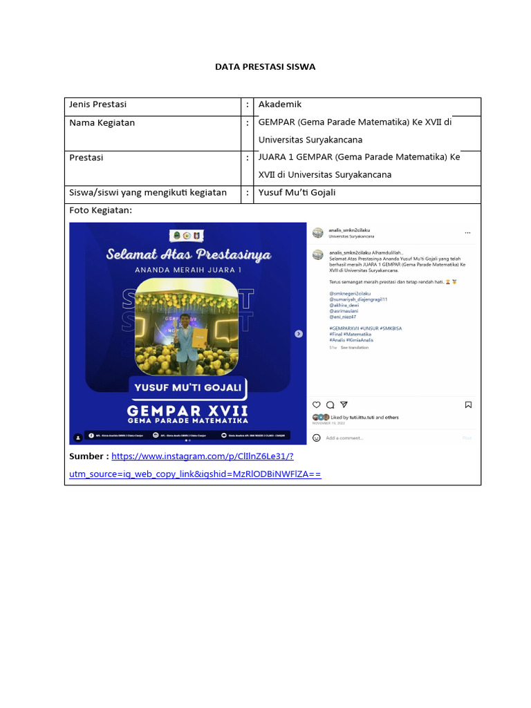 Data Prestasi Siswa | PDF