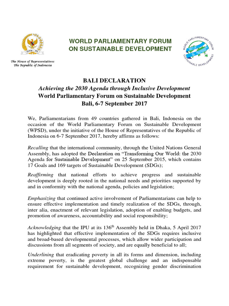 Bali Declaration 2017 | PDF | Sustainability | Climate Change