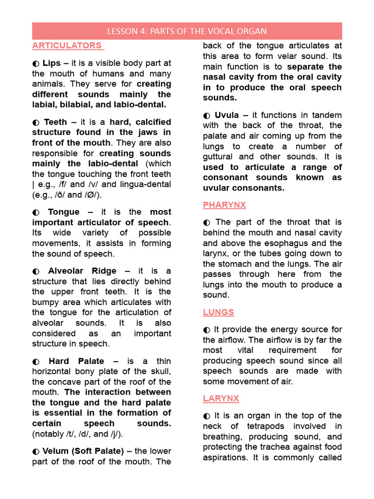 ARTICULATORS-ITL-MOD4 | PDF | Human Voice | Mouth