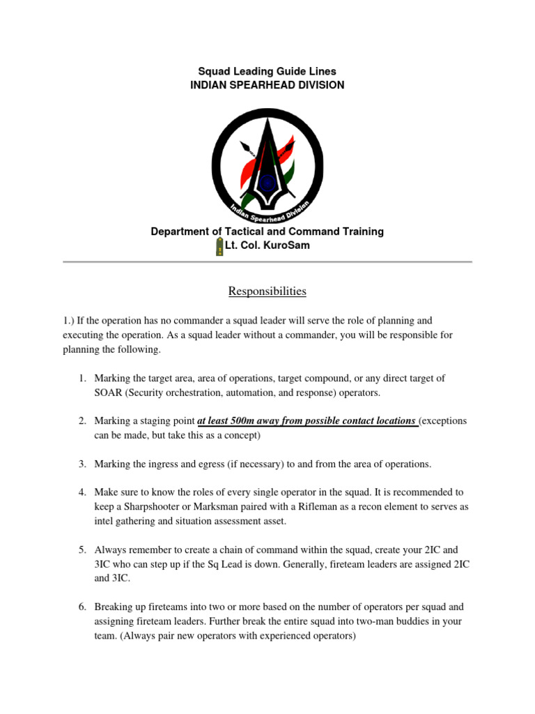 Squad Lead Guidelines | PDF | Marksman | Warfare