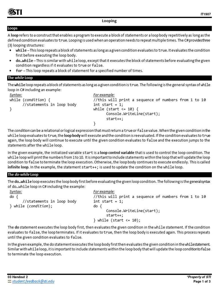 Comprog 3 Looping in C# | PDF | Control Flow | Computer Engineering Comprog 3 Looping in C# | PDF | Control Flow | Computer Engineering