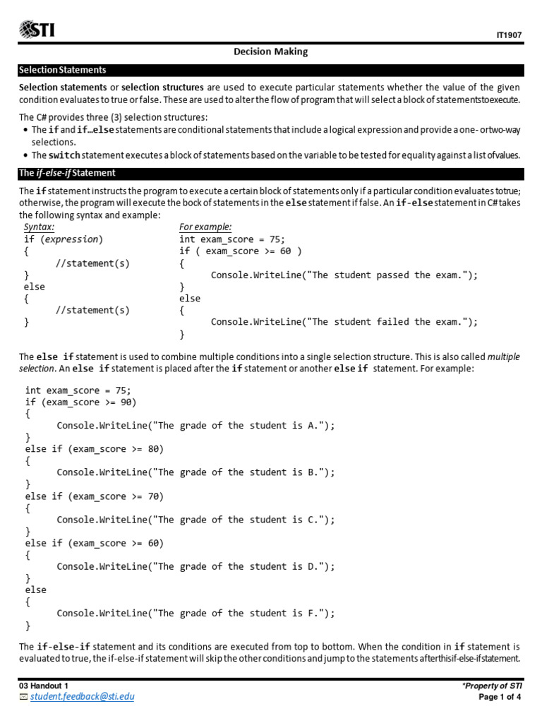 COMPROG 3 Decision Making | PDF | Syntax (Logic) | Software Development