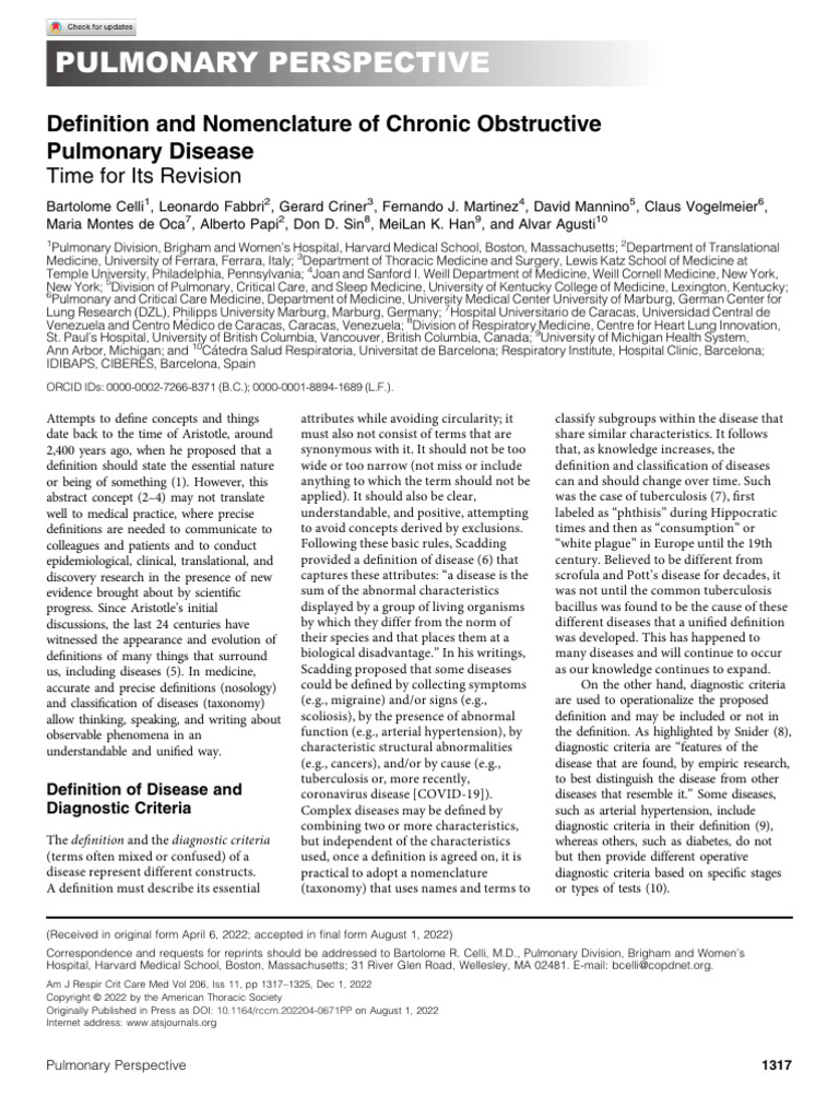 Definition and Nomenclature of Chronic Obstructive Pulmonary Disease ...